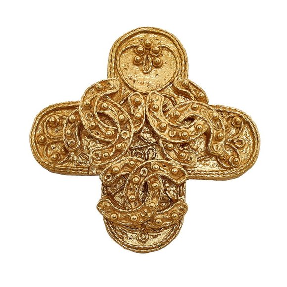 CHANEL | Jewelry | Chanel Triple Coco Clover Brooch Gold Plated Ladies ...